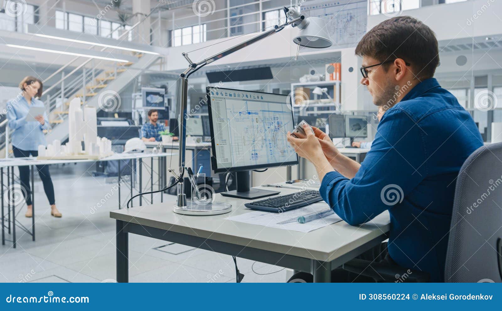 In Architectural Bureau: Team of Architects and Engineers Working on a ...