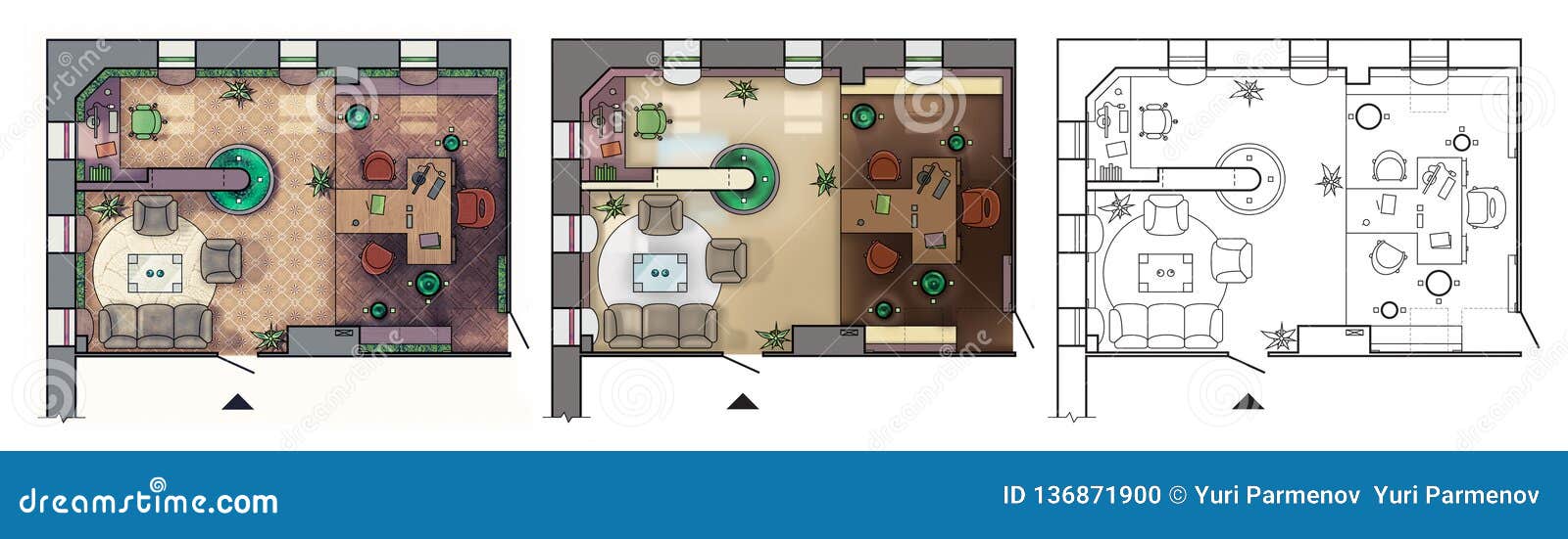 Architectural Floor Plan of Interior Working Cabinet with Furniture ...