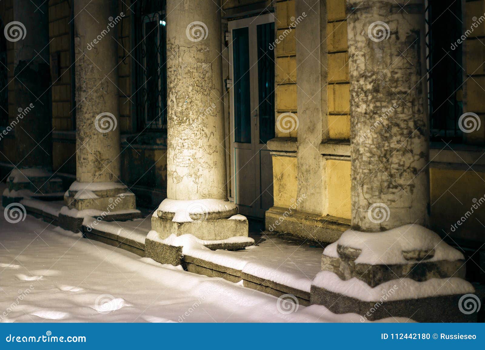Architectural Columns in Snow Stock Photo - Image of snowflakes, place ...