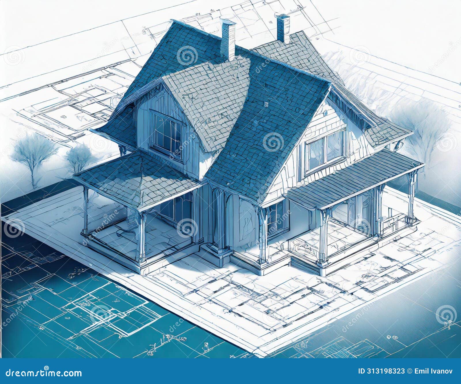 Architectural Concept with Blueprints and 3d House Model Stock ...