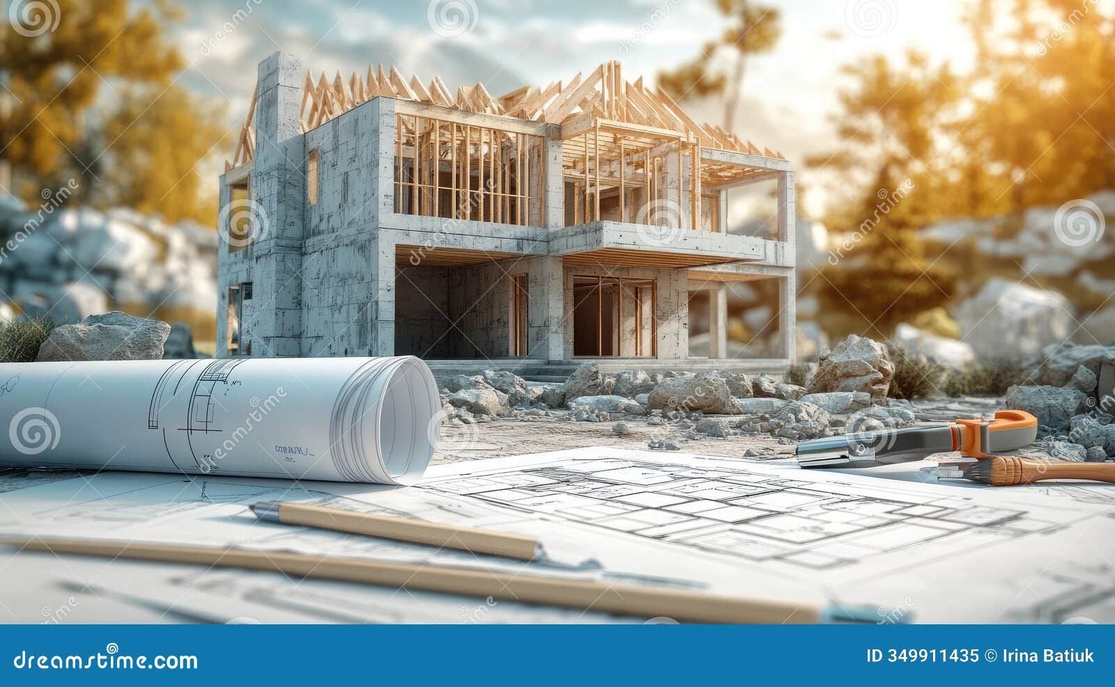 Architectural Concept Detail - Model of House Resting on Architectural ...