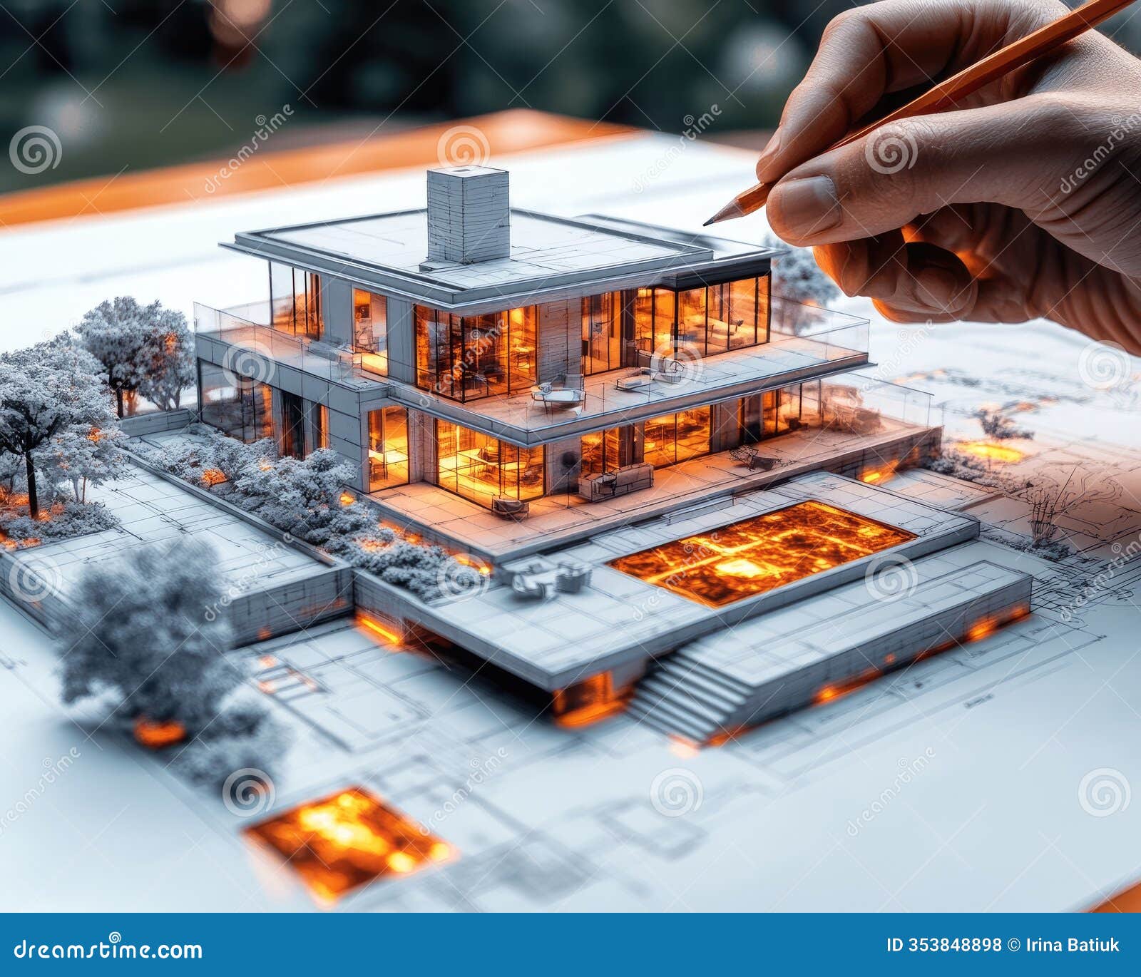 Architectural Concept Detail - Model of House Resting on Architectural ...