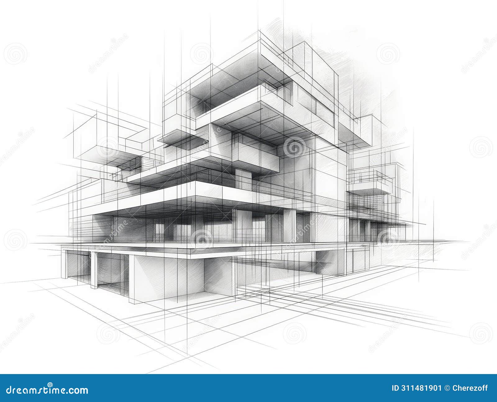 Architectural Concept Sketch of Modern Building Stock Image - Image of ...