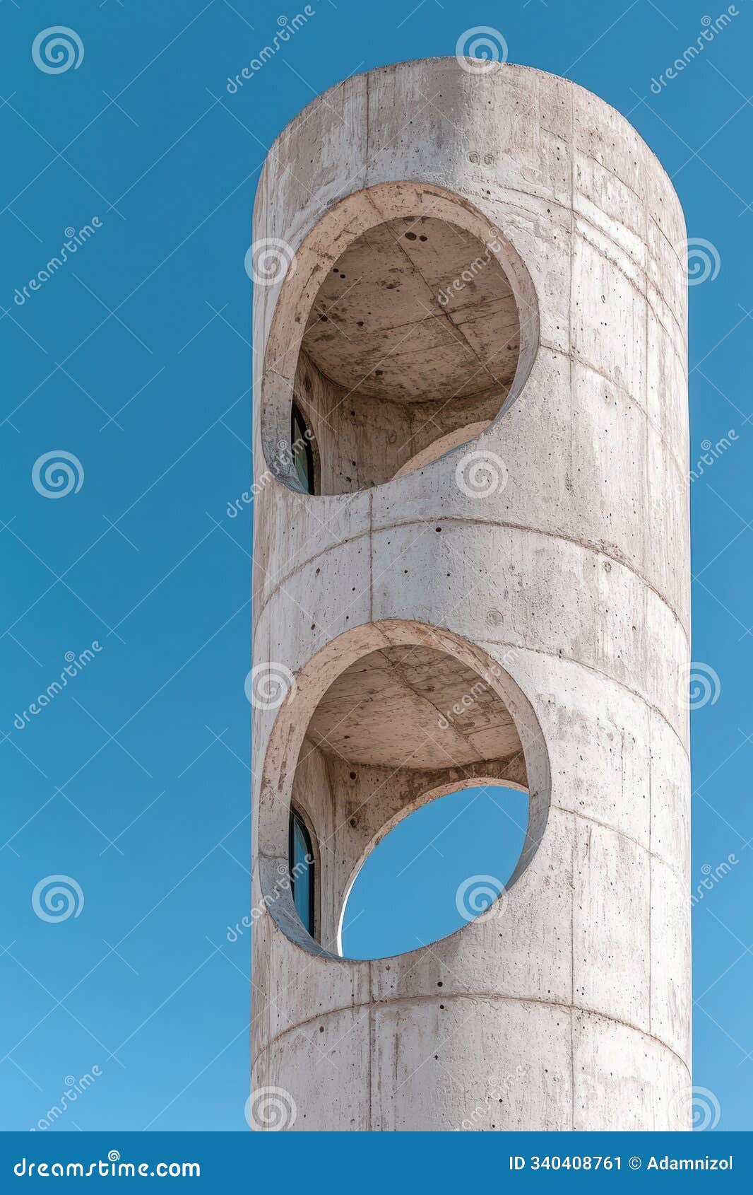 Architectural Concrete Tower with Circular Openings Stock Illustration ...