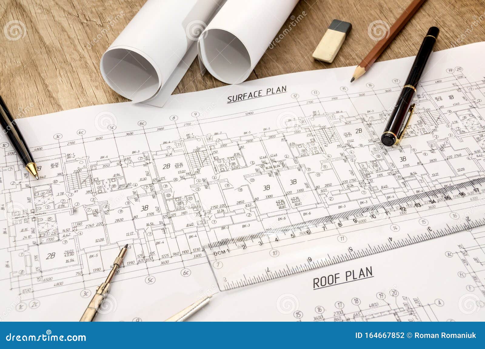 Architectural Construction Documents with Pen and Calculator Stock ...