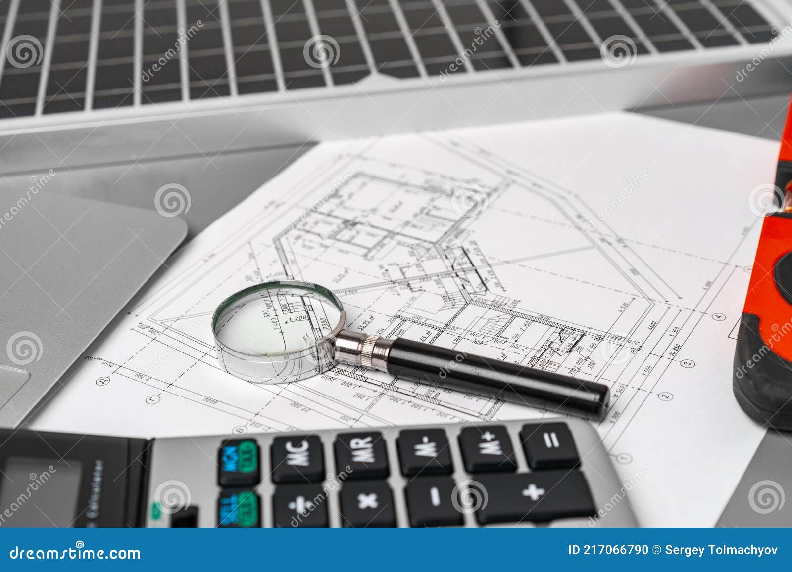 Architectural Construction Plans Paper on Table Close Up Stock Photo ...