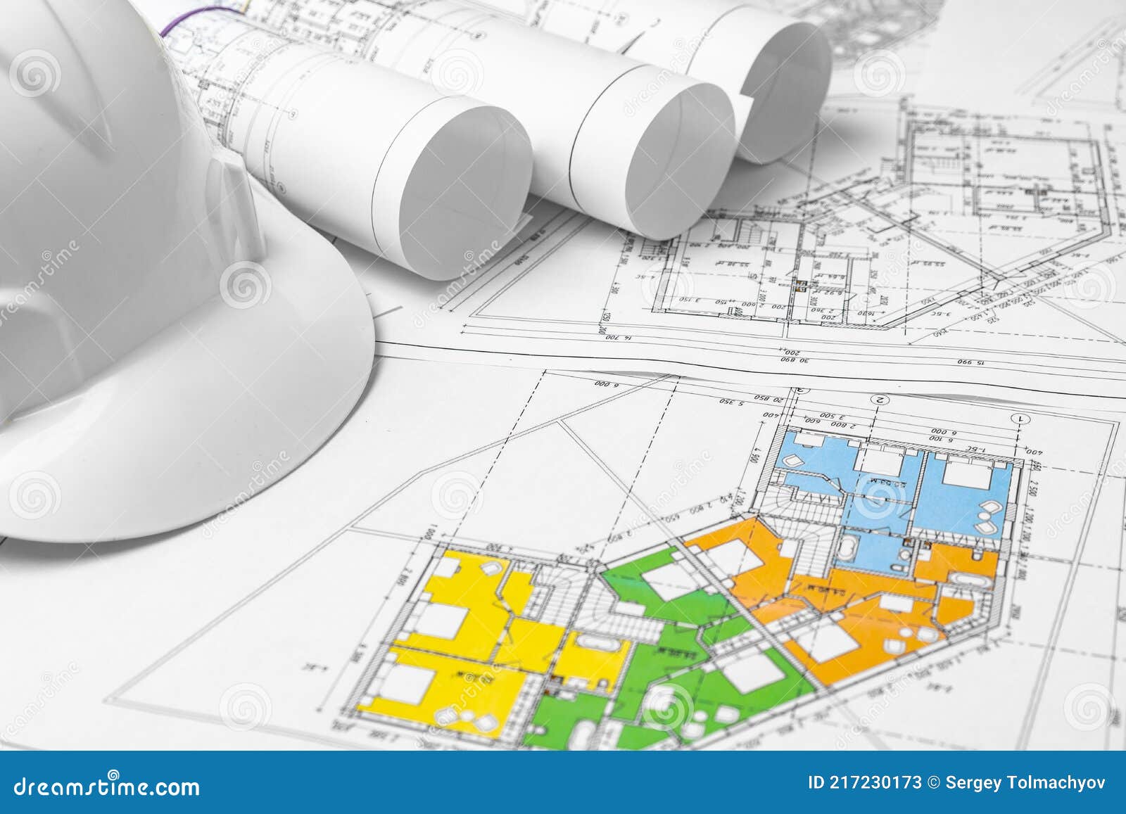 Architectural Construction Plans Paper on Table Close Up Stock Image ...