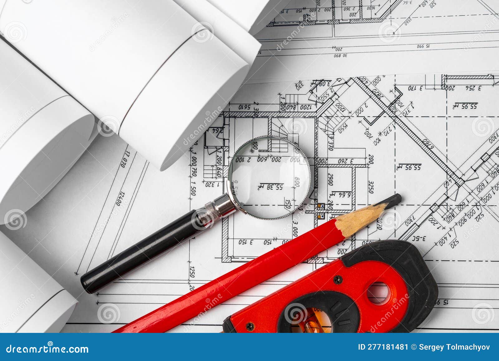 Architectural Construction Plans Paper on Table Close Up Stock Image ...