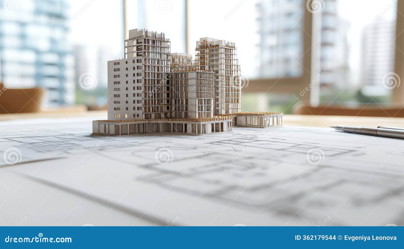 Architectural 3d Draft Illustration of Large Building Construction ...