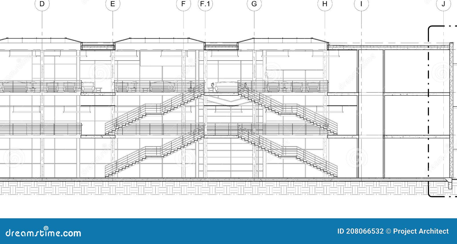 Architectural 2d Perspective View Stairs Visible Stock Illustration ...