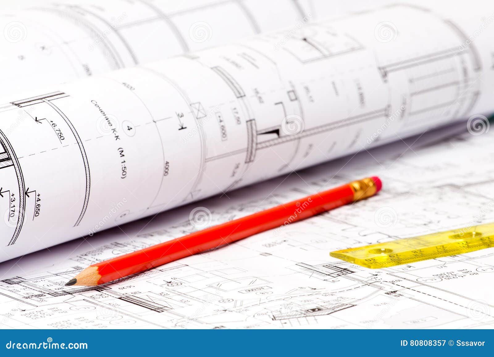 The Architectural Design of the House on Paper Stock Image - Image of ...