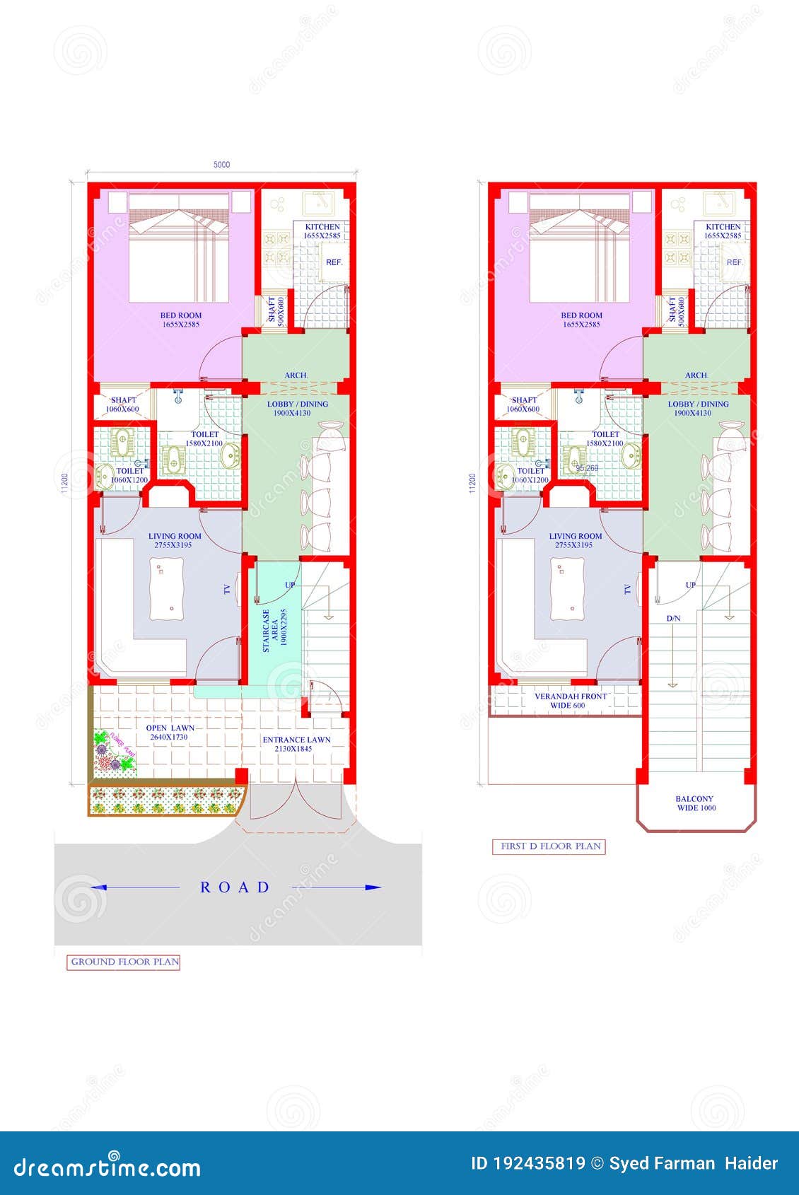 Architectural Design Plan- 1 Bed Room Set Residential Flat Stock ...