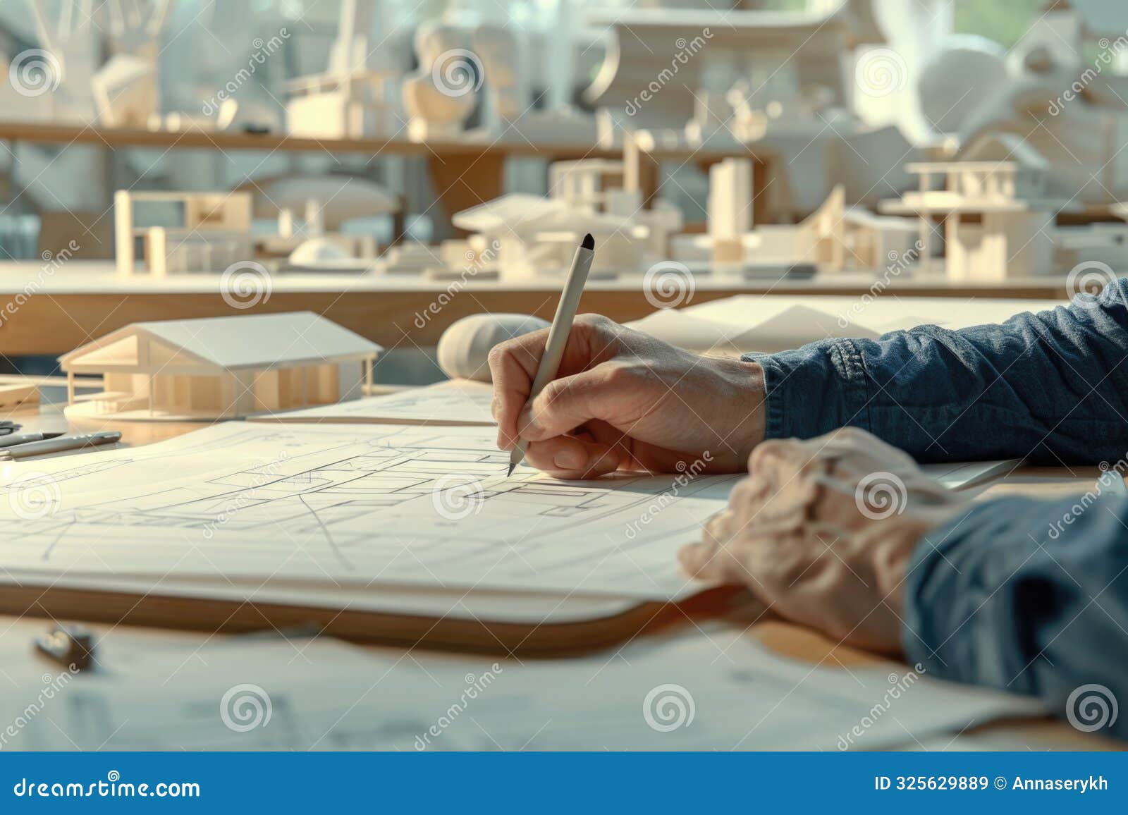 Architectural Design Process with Hand Drawing Blueprint and Scale ...