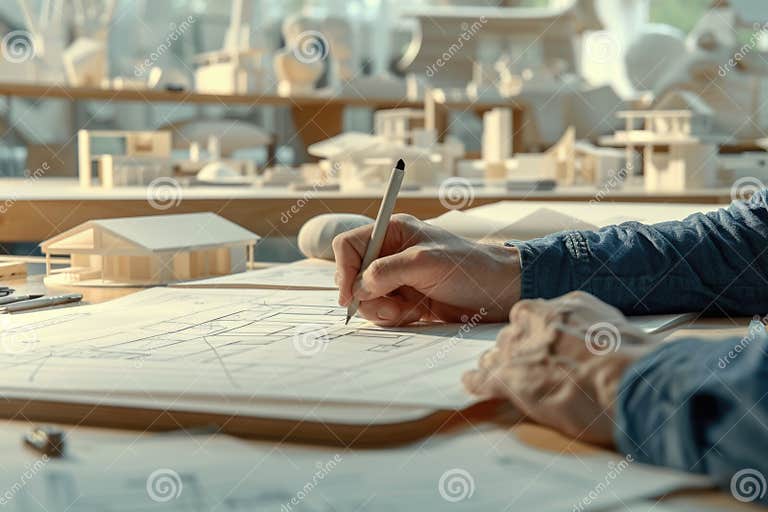 Architectural Design Process with Hand Drawing Blueprint and Scale ...