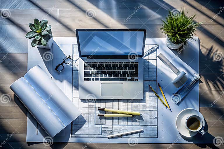 Architectural Design Project Workspace Mockup TopDown View of a Modern ...