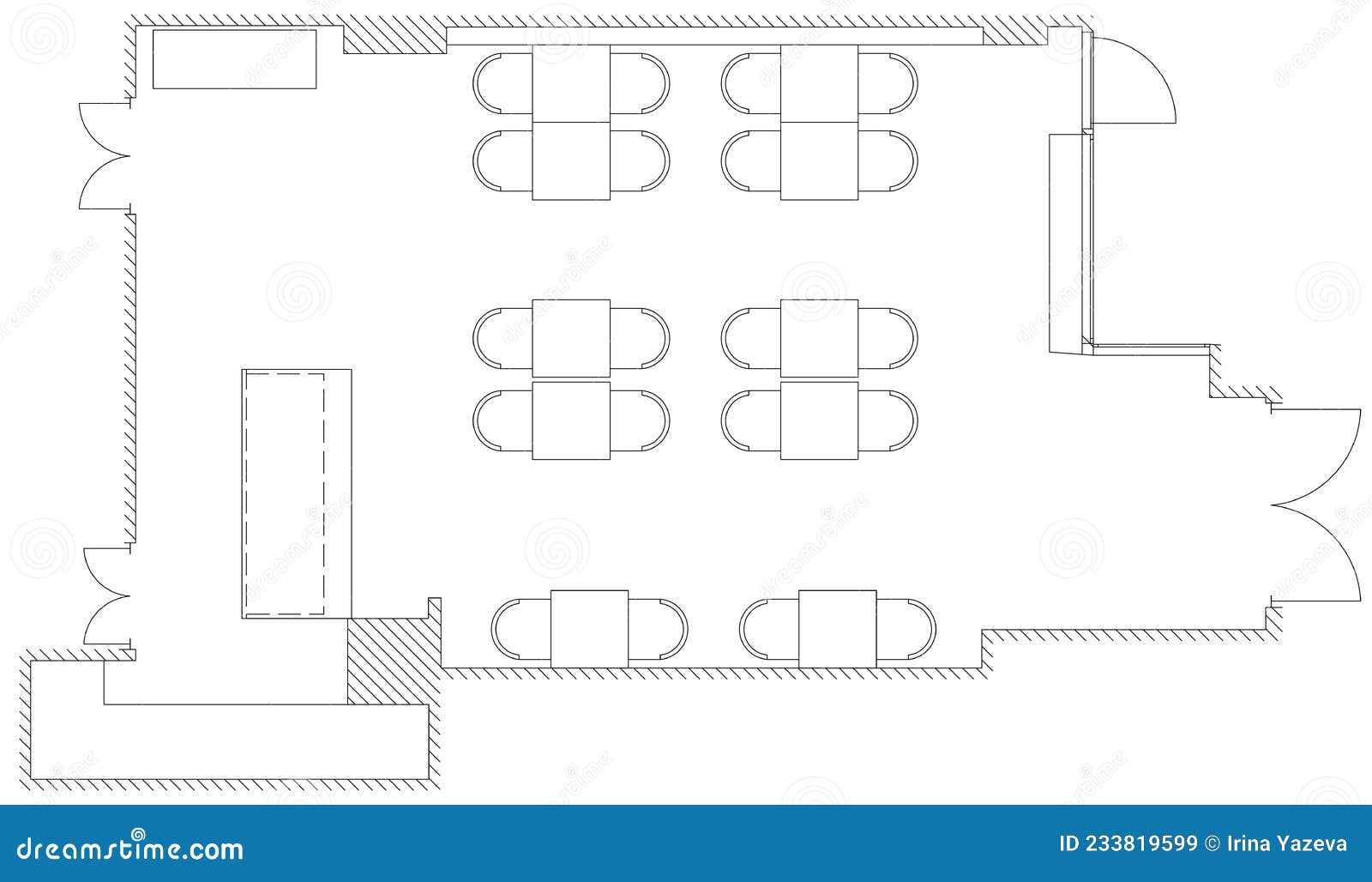 Architectural Design Small Cafe Top View Plan Vector. Stock Vector ...