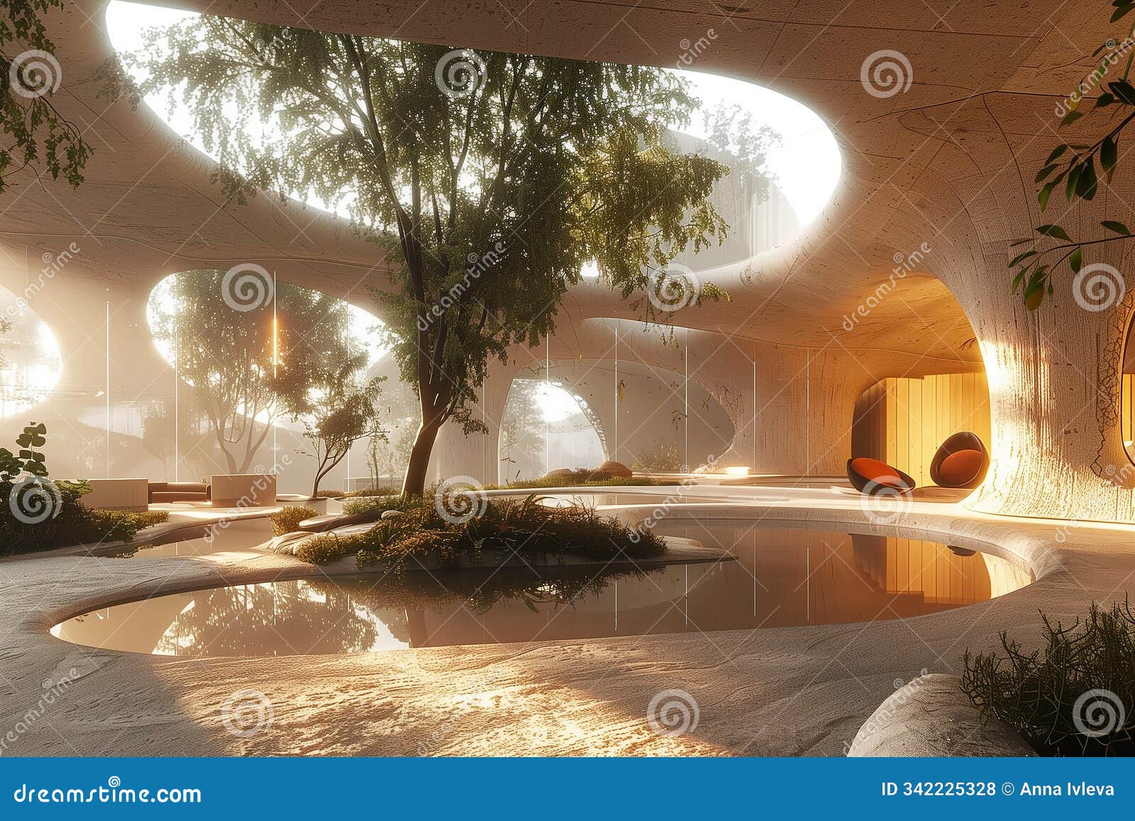 Architectural Design For A Sustainable Workspace. A 3D Rendering Of A ...