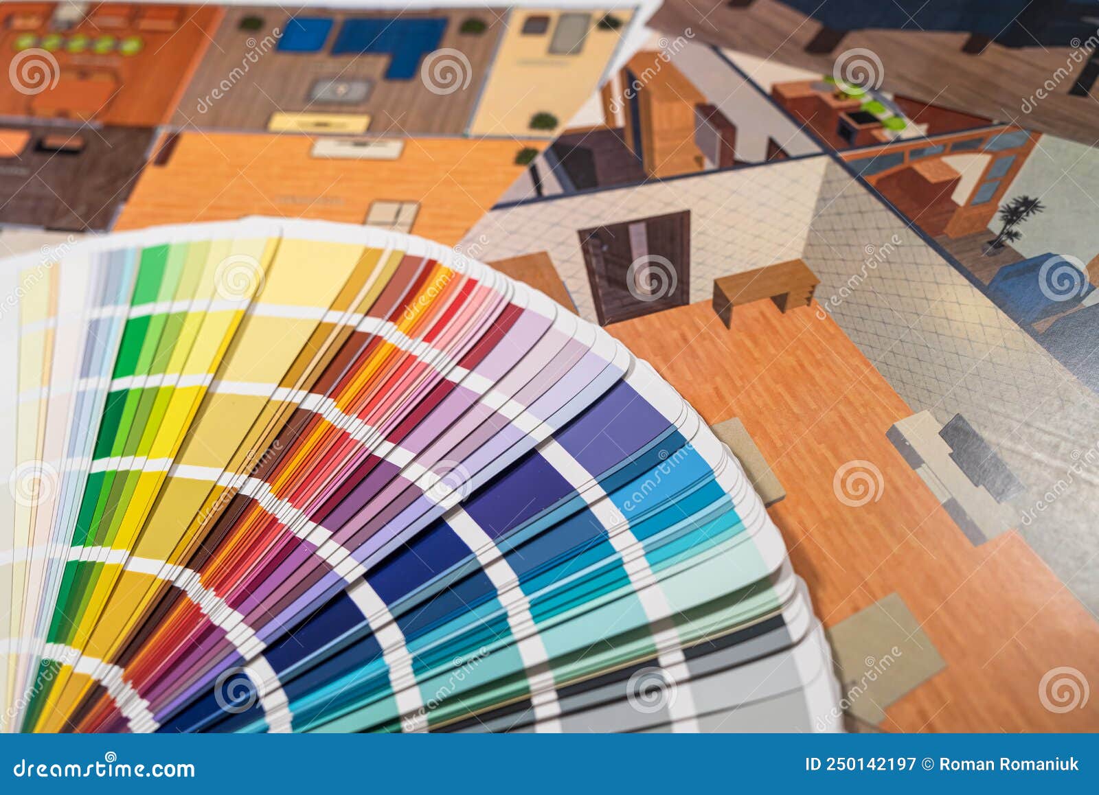 Architectural Design of Work with Color Palette and Sketch Plan Printed ...