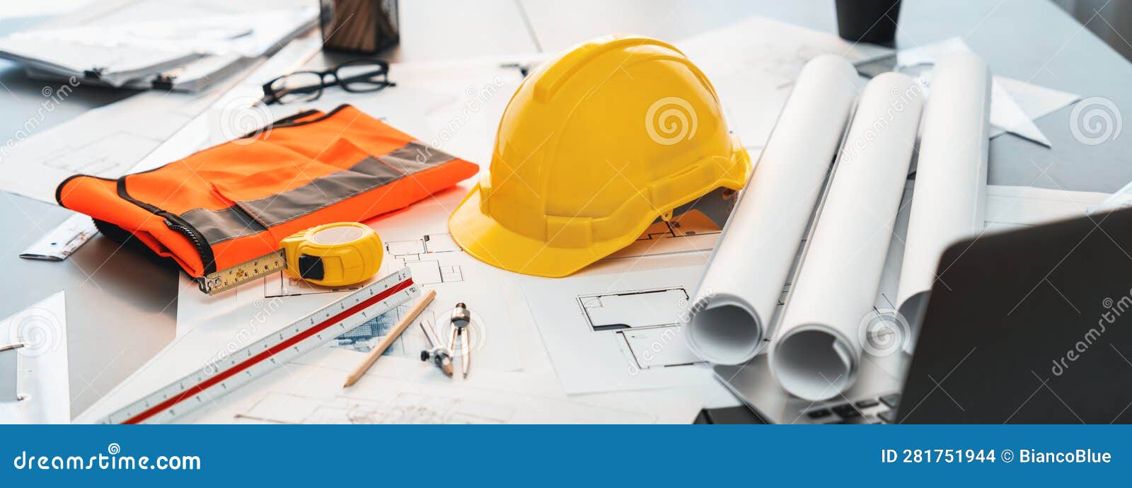 Architectural Designed Blueprint Layout and Engineer Tools on Table ...