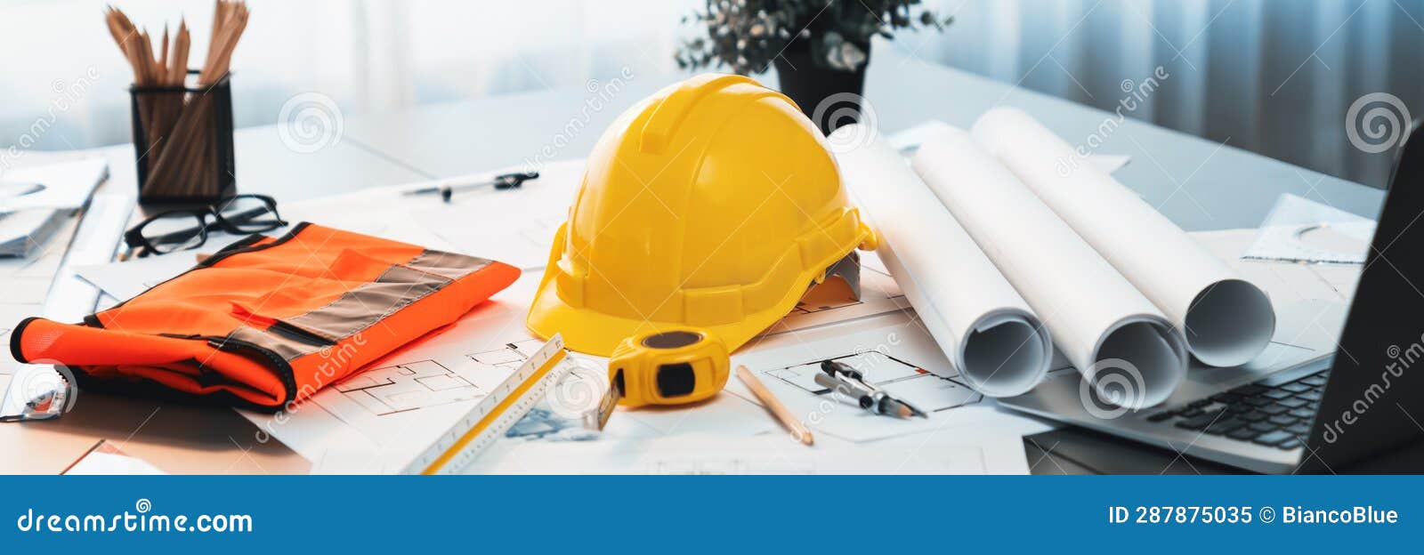 Architectural Designed Blueprint Layout and Engineer Tools on Table ...