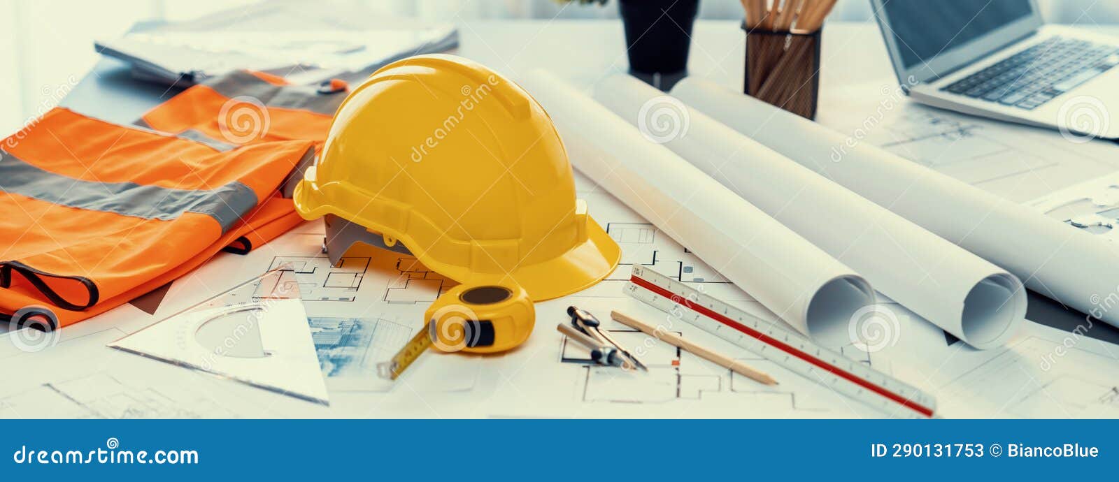 Architectural Designed Blueprint Layout and Engineer Tools on Table ...
