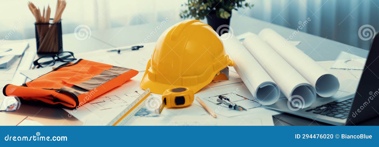 Architectural Designed Blueprint Layout and Engineer Tools on Table ...