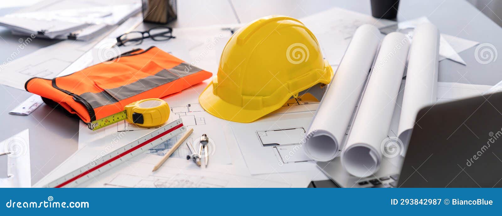 Architectural Designed Blueprint Layout and Engineer Tools on Table ...