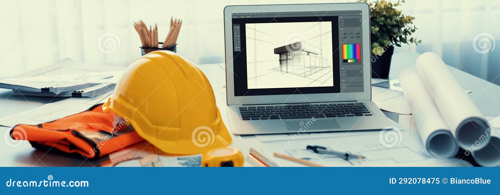 Architectural Designed Blueprint Layout and Engineer Tools on Table ...