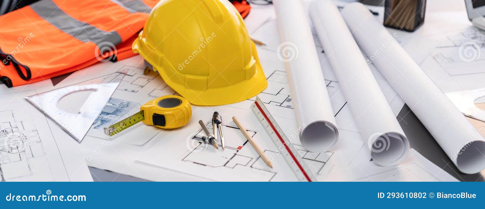 Architectural Designed Blueprint Layout and Engineer Tools on Table ...