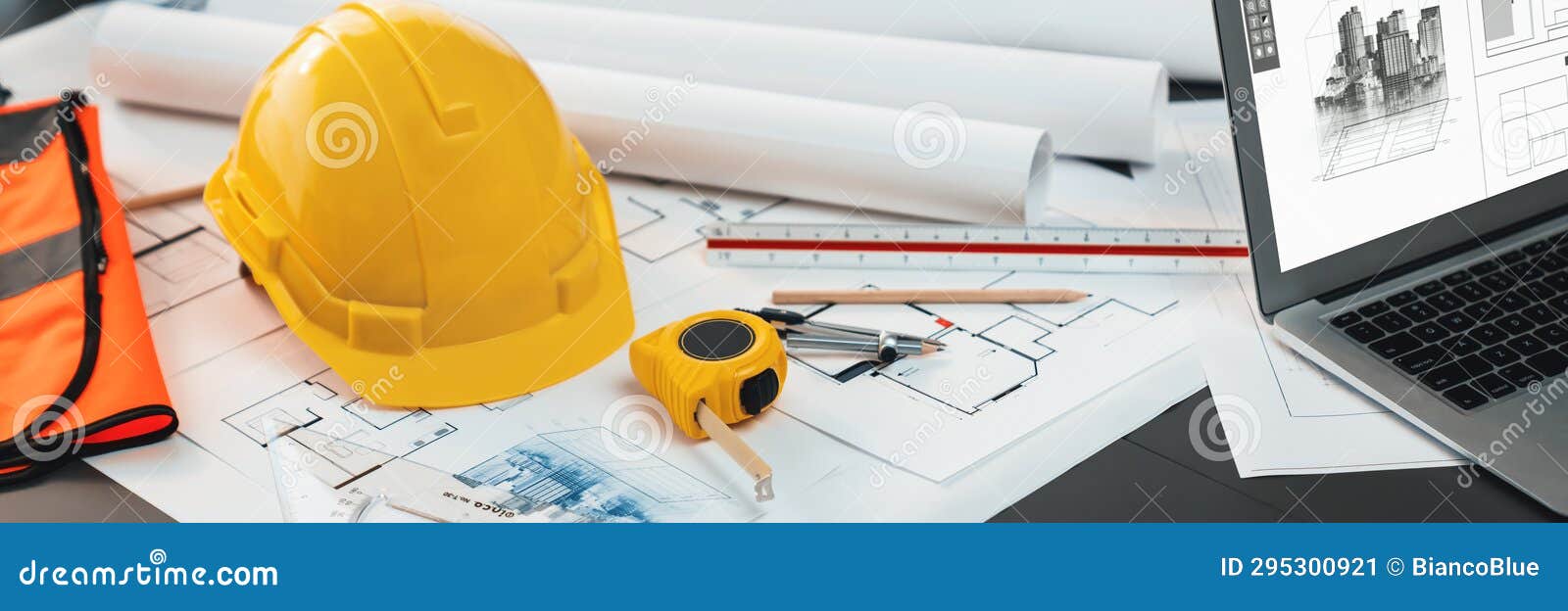 Architectural Designed Blueprint Layout and Engineer Tools on Table ...