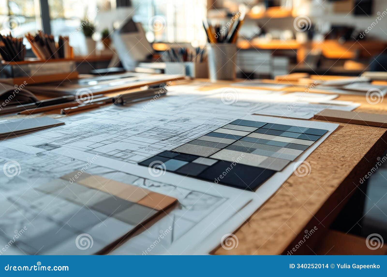 Architectural Designs, Color Palettes, and Materials Arranged on a ...