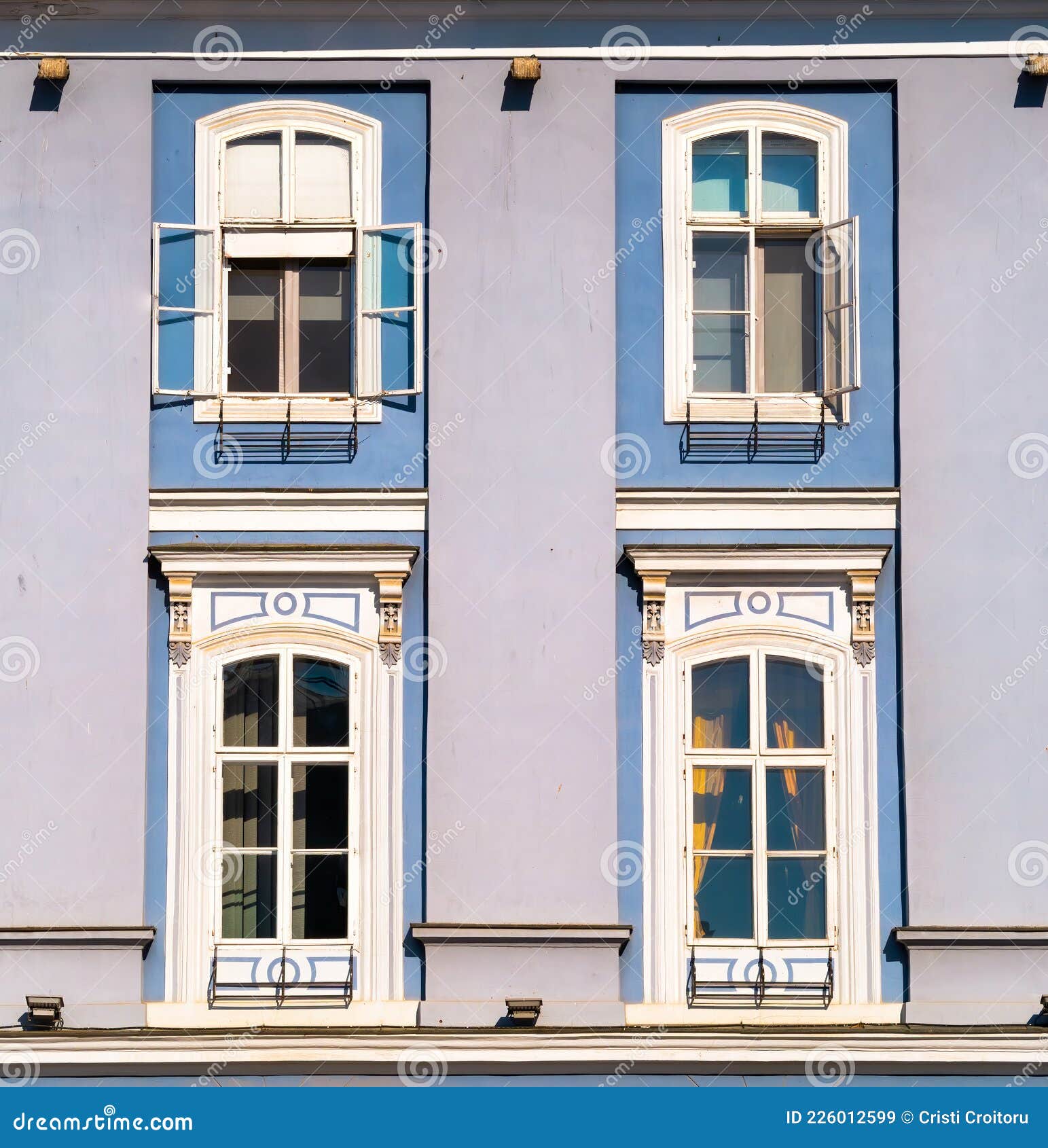 Architectural Detail of Two Blue Colored Wooden Framed Windows Stock ...