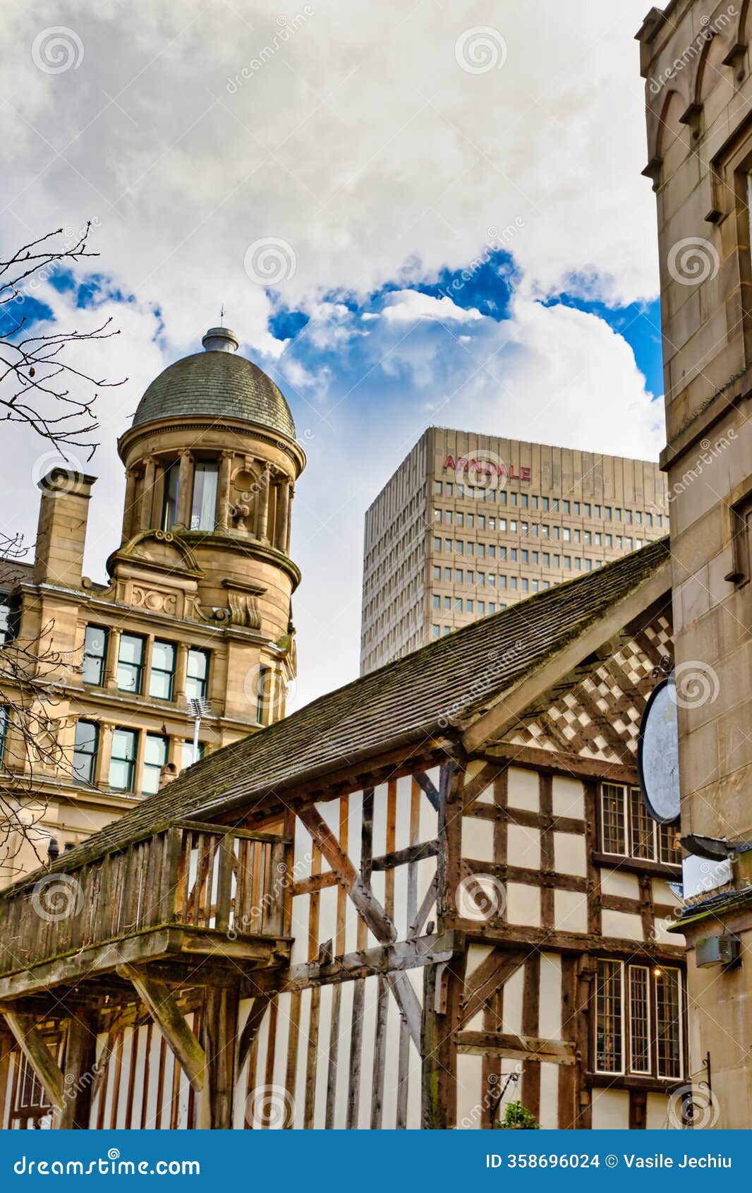Architectural Details: Half-Timbered Building, Domed Structure, and ...
