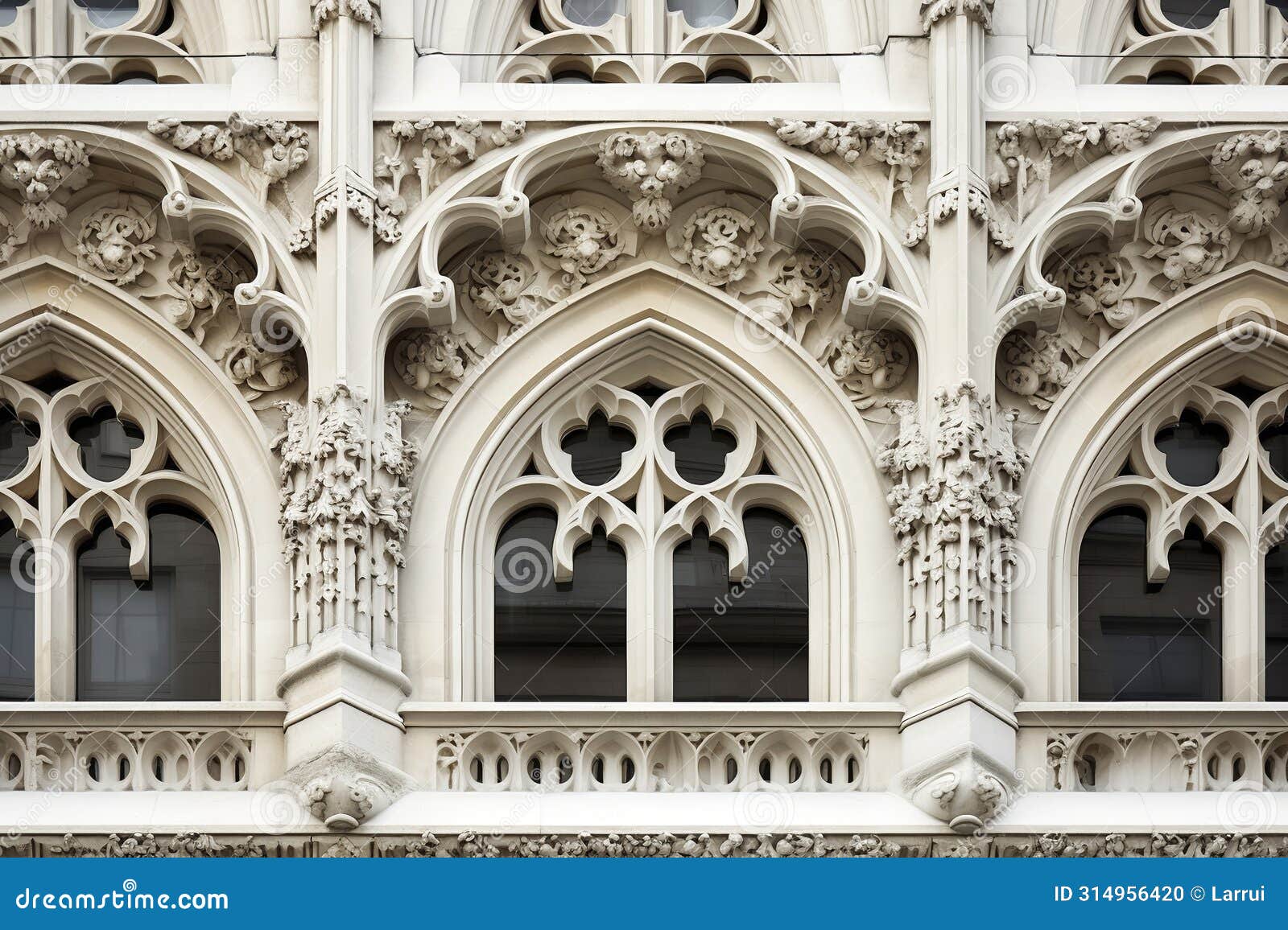 Gothic Architectural Details with Symmetrical Arch Windows on a White Stone Building Stock ...