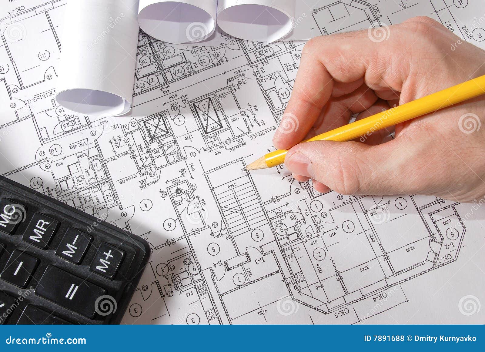 Draft Hand Drawing Architecture Plan With Pencil Stock Photo ...