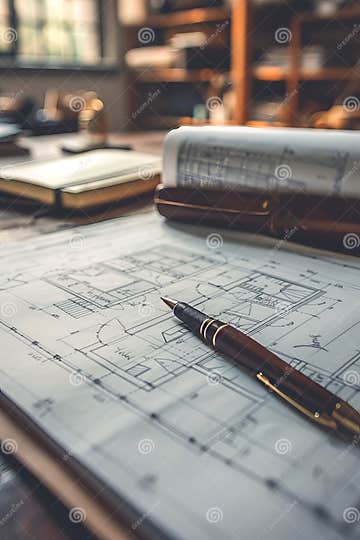 Architectural Drafting of a House Layout with a Pen on Top, Indicative ...