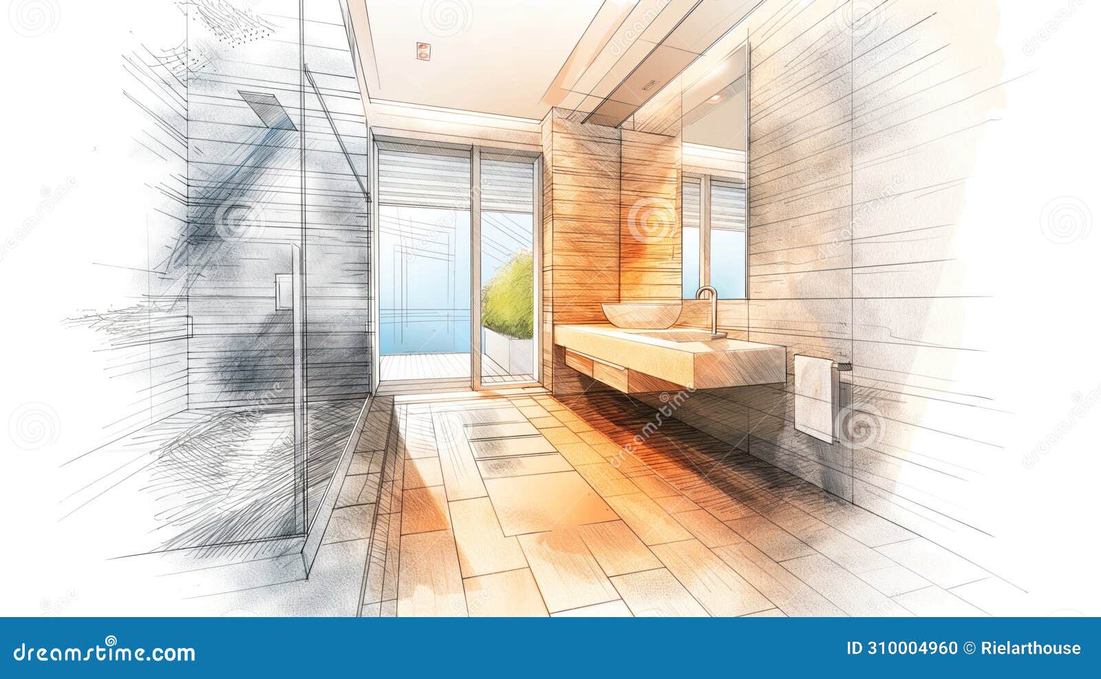 Architectural Drawing of a Bathroom Design Interior Stock Illustration ...