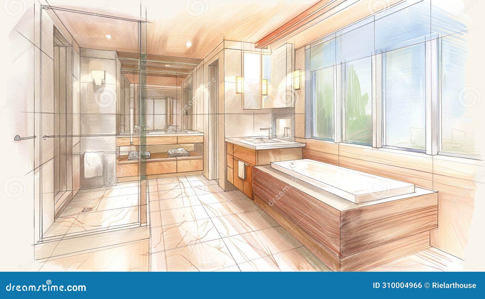 Architectural Drawing of a Bathroom Design Interior Stock Illustration ...