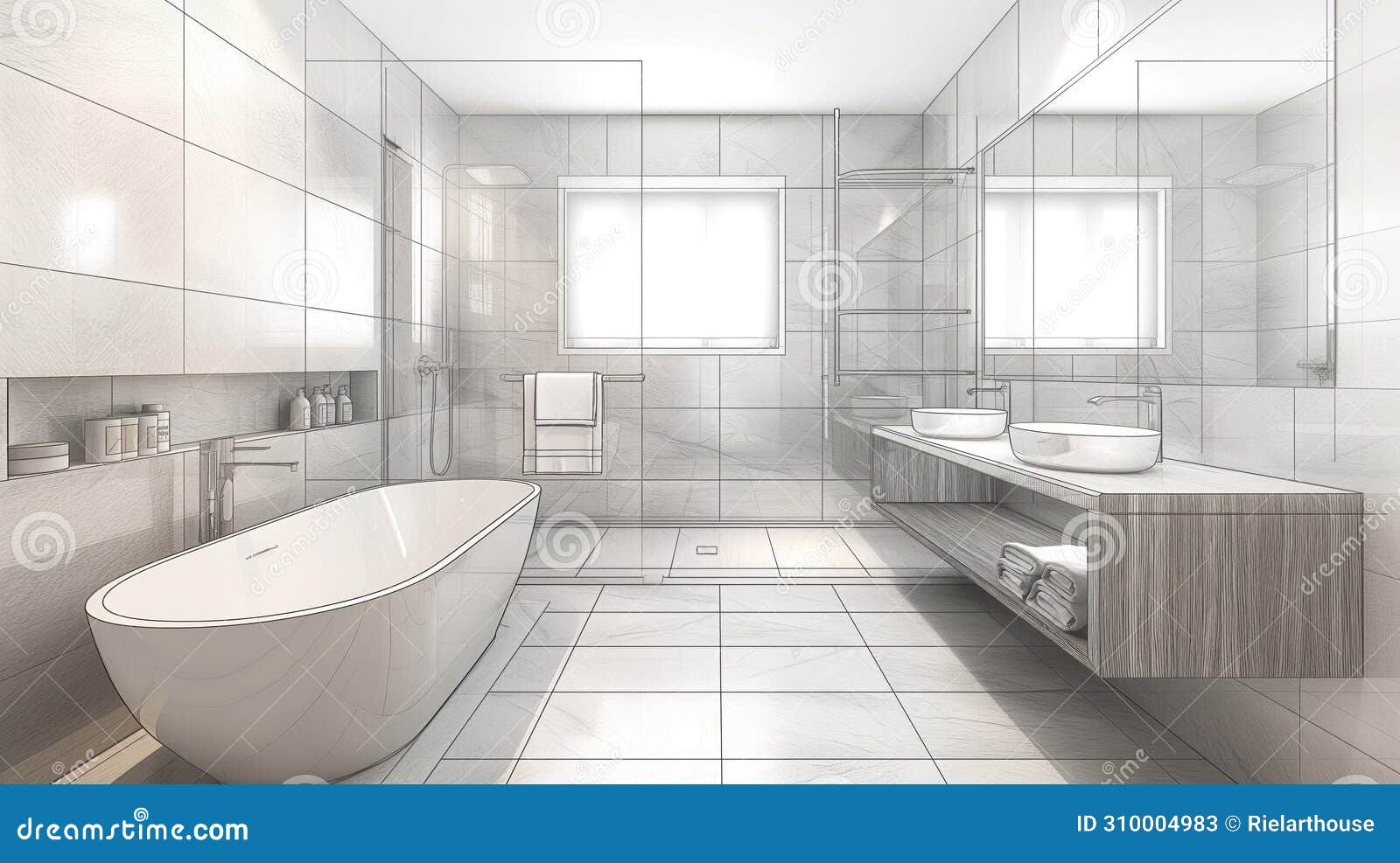 Architectural Drawing of a Bathroom Design Interior Stock Illustration ...