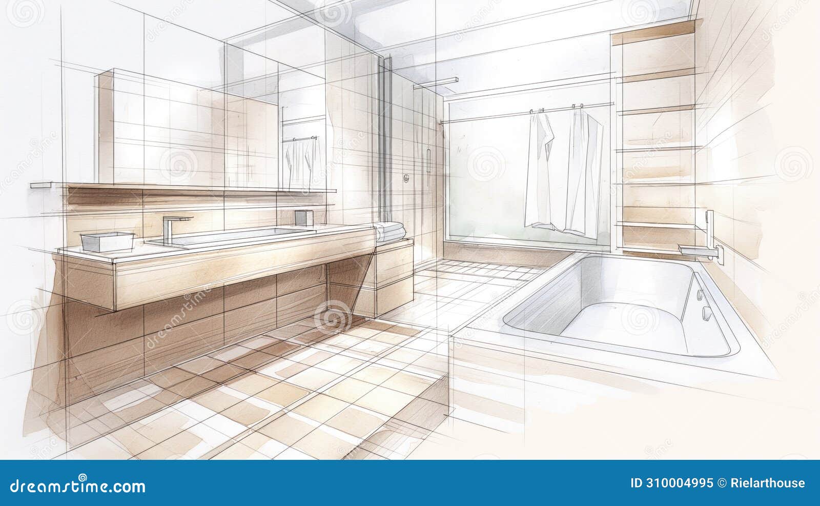 Architectural Drawing of a Bathroom Design Interior Stock Illustration ...
