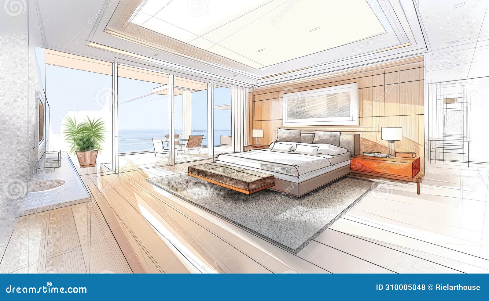 Architectural Drawing of a Bedroom Design Interior Stock Illustration ...