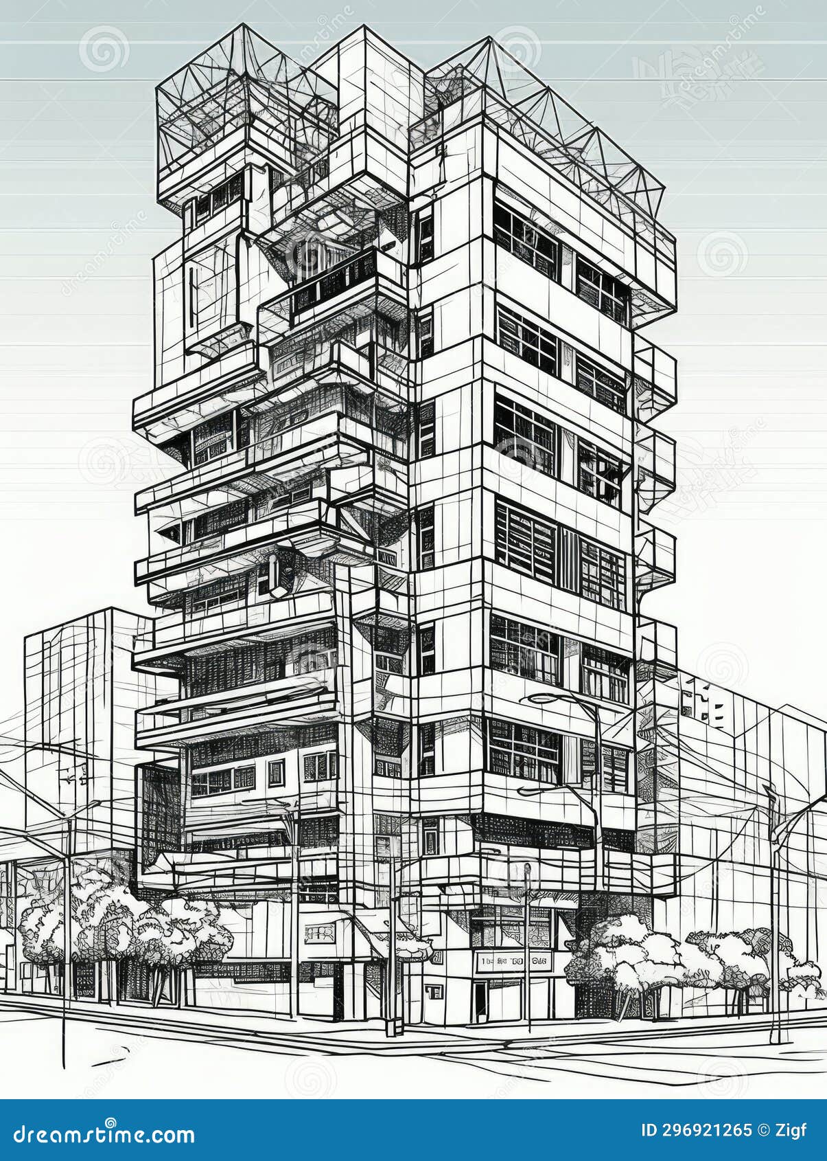 Architectural Drawing of a Building Stock Illustration - Illustration ...