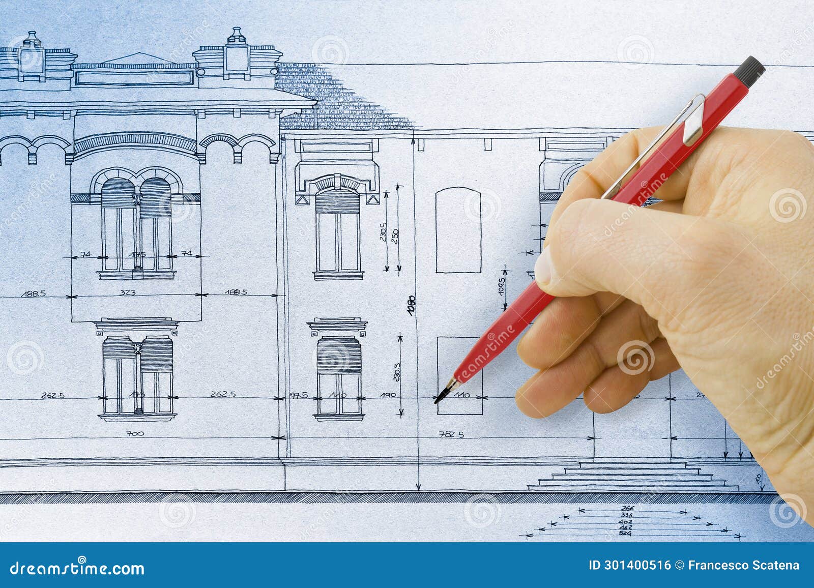 Architectural Drawing with Building Elevation Relief of an Old Building ...