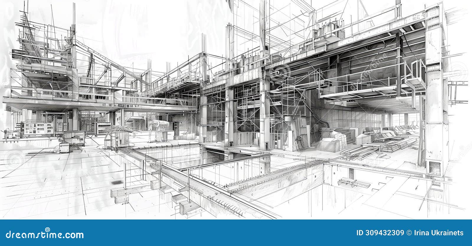 Detailed Architectural Sketch of a Modern Building Structure Showcasing ...