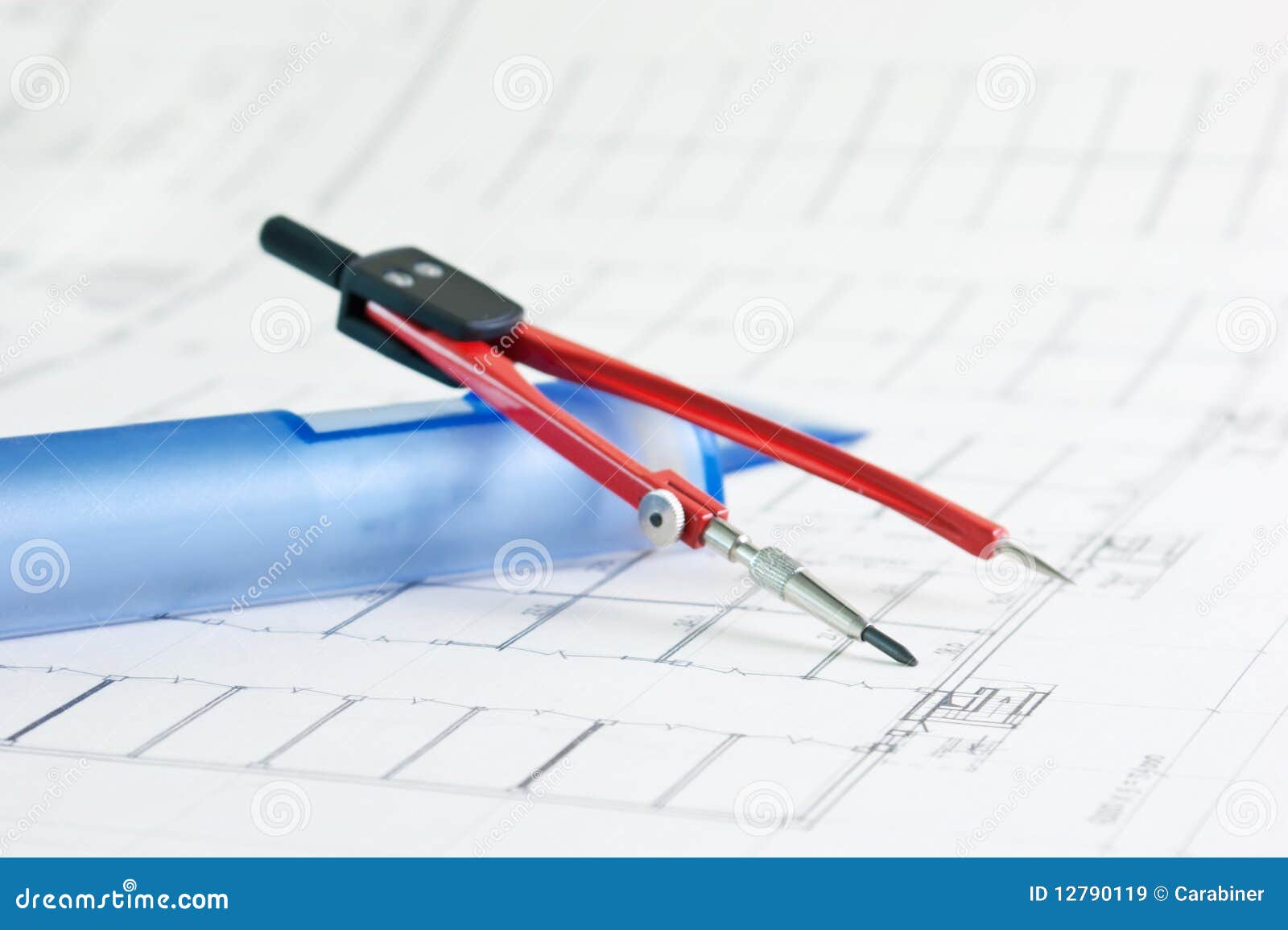 Architectural Drawing and Compass Stock Image - Image of designer ...