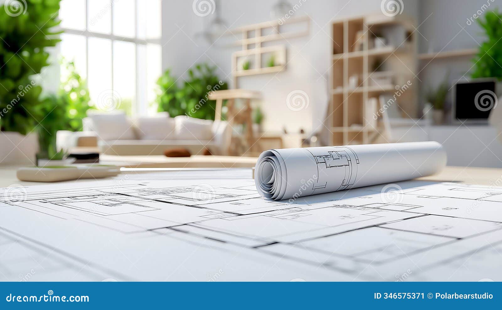 Architectural Drawing Design Plan Blueprint on the Table in the Home ...