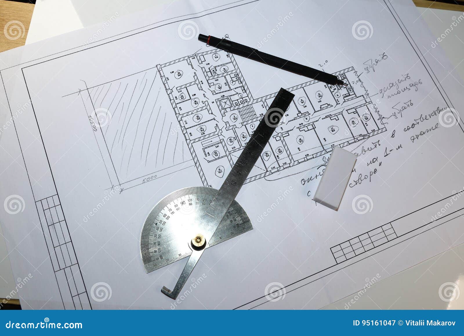 Architectural Drawing of the Floor Plan with Notes Stock Image - Image ...