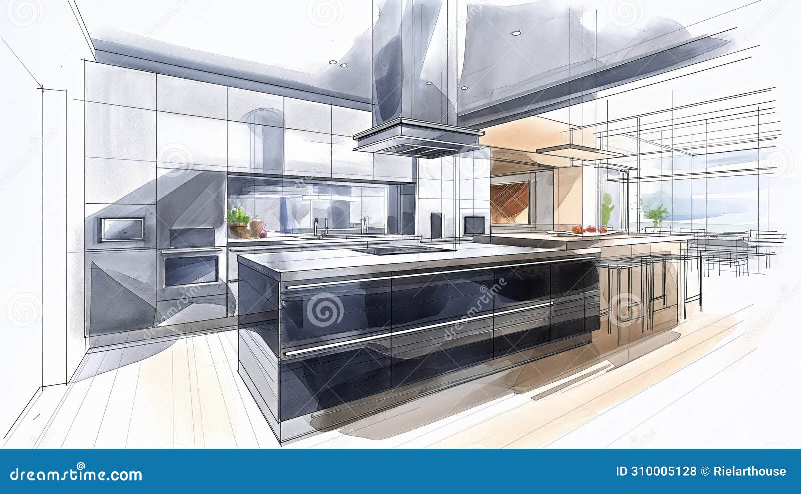 Architectural Drawing of a Kitchen Design Interior Stock Illustration ...