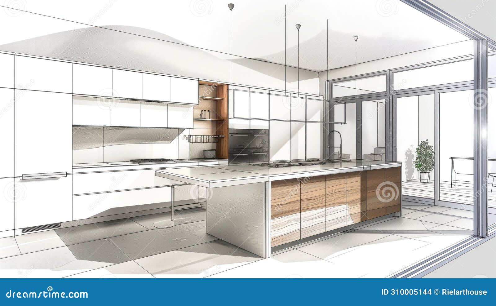 Architectural Drawing of a Kitchen Design Interior Stock Illustration ...
