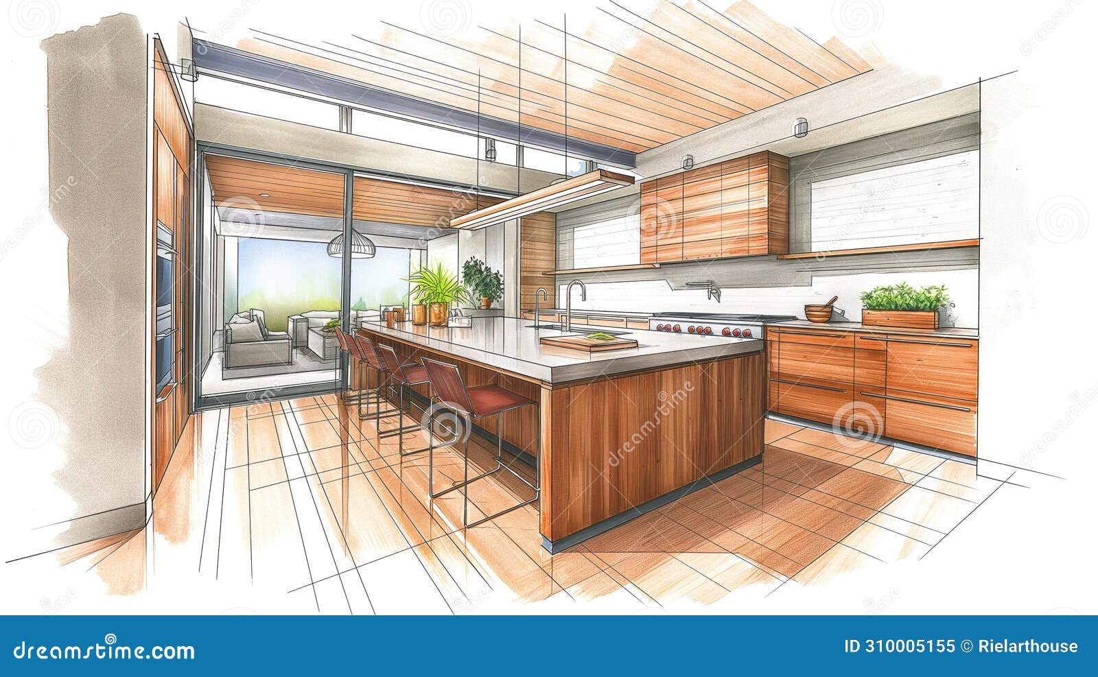 Architectural Drawing of a Kitchen Design Interior Stock Illustration ...